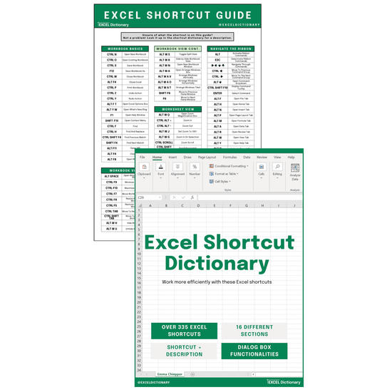 Excel Shortcut Bundle – Excel Dictionary