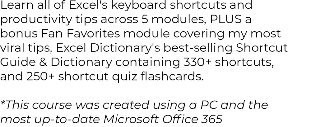 Excel Shortcuts And Productivity Hacks Course Pc Excel Dictionary